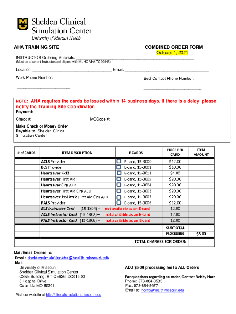 Fillable Online NOTE AHA requires the cards be issued within 14 ...