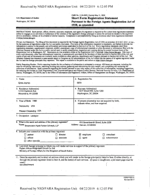 Fillable Online u.s. Department of justice Short Form Registration ...