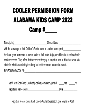Fillable Online COOLER PERMISSION FORM ALABAMA KIDS CAMP 2022 Camp ...