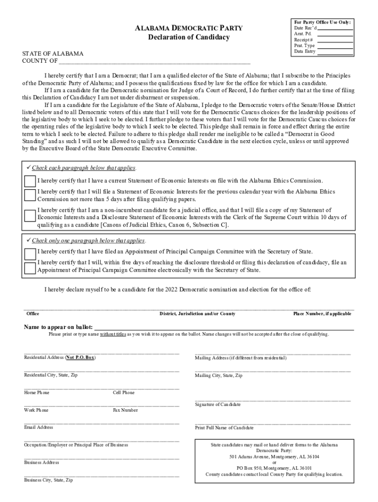 Fillable Online Qualification Form - Alabama Democratic PartyNotary ...