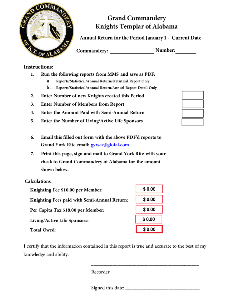 Fillable Online Annual Conclave by Knights Templar (Masonic order). Grand ... Fax Email Print ...
