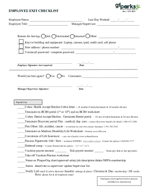 Fillable Online EMPLOYEE EXIT CHECKLIST Fax Email Print - pdfFiller