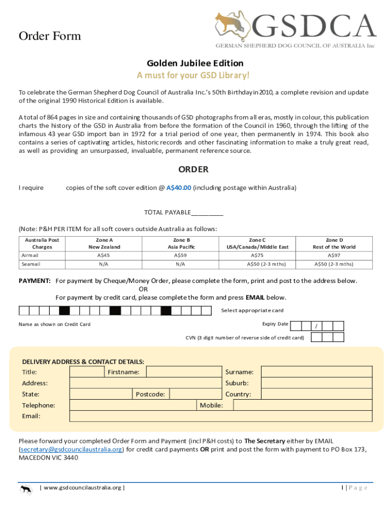 Fillable Online Fillable Online Golden Jubilee Edition ORDER FORM for ...