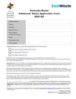 Fillable Online Get the free Kerbside Waste Additional Bin(s ...
