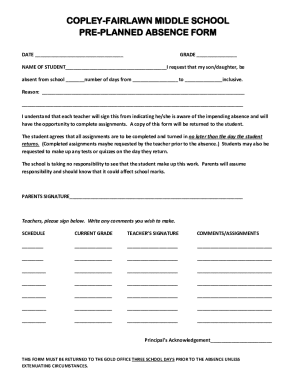 Fillable Online COPLEY-FAIRLAWN MIDDLE SCHOOL PRE-PLANNED ABSENCE FORM ...