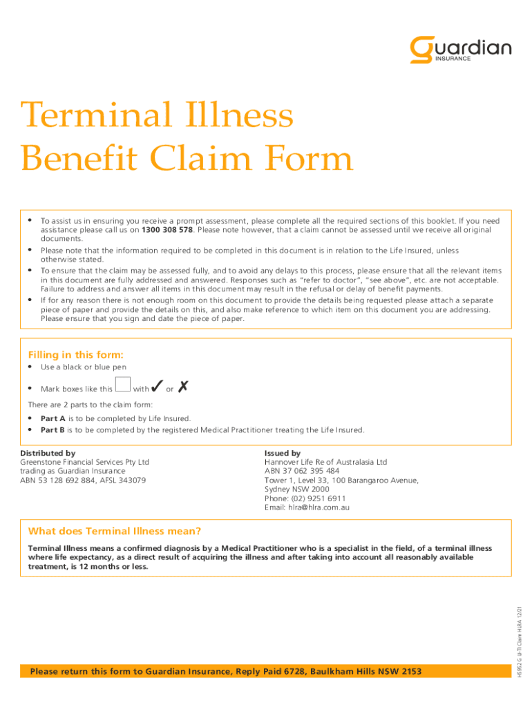 Fillable Online Guardian Terminal Illness Insurance Benefit Claim Form ...