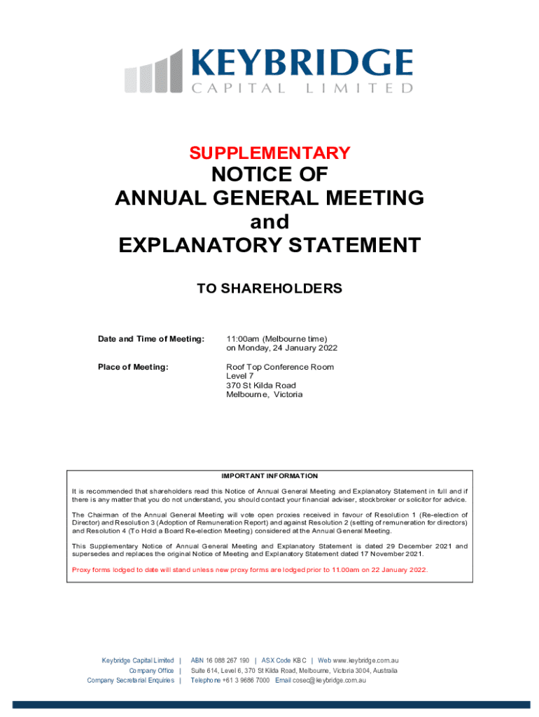 Fillable Online KBC 2021 Supplementary Notice of AGM and Explanatory ...