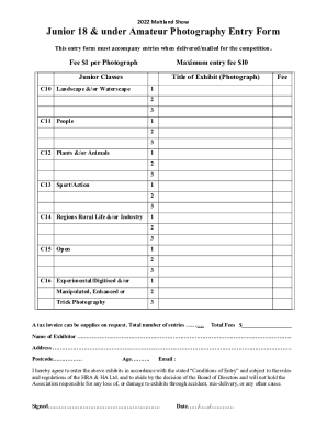 Fillable Online Fillable Online Student Amateur Photography Entry Form ...