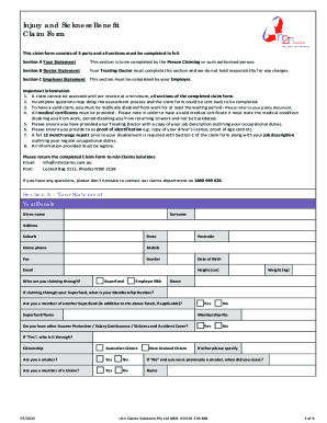 Fillable Online Injury and Sickness Benefit Claim Form - n2nclaims.com ...