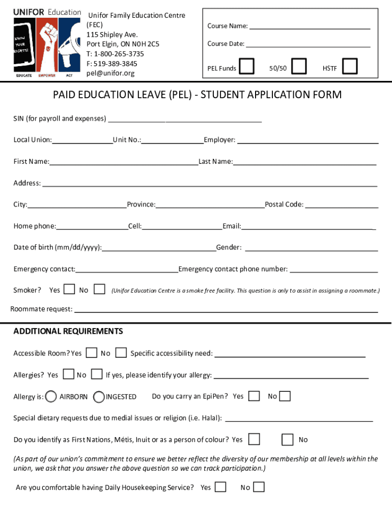 Fillable Online PAID EDUCATION LEAVE (PEL) - STUDENT APPLICATION FORM ...