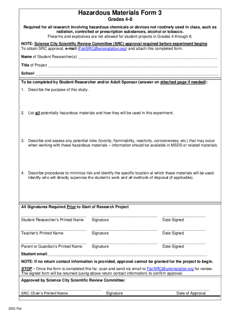 Fillable Online Fillable Online BFormb 3 Hazardous Materials - Science ...
