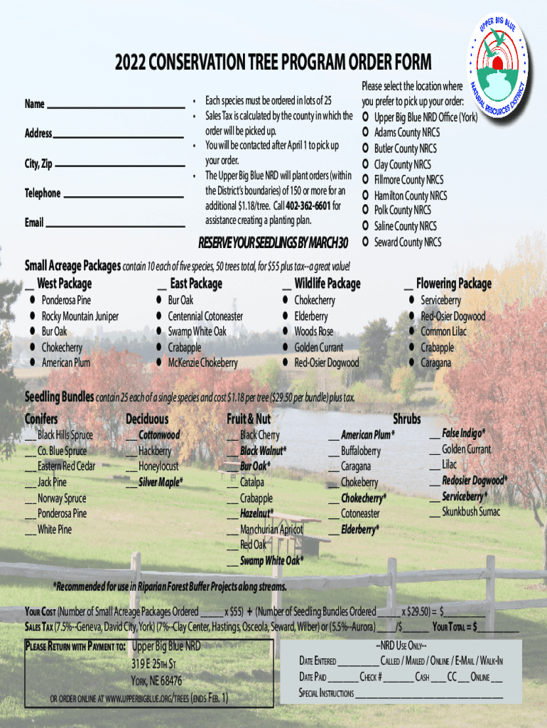 Fillable Online 2022 CONSERVATION TREE PROGRAM ORDER FORM Fax Email ...