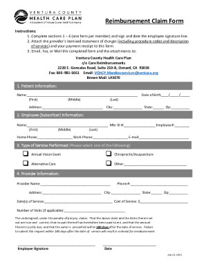 Fillable Online Reimbursement Claim Form - VCHCP Fax Email Print - pdfFiller