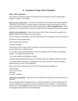 Fillable Online Title VI Complaint Form D. Procedure for Filing a Title ...