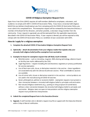 Fillable Online Form - COVID 19 Religious exemption request - Approved ...