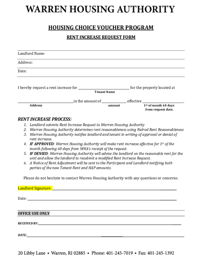 Fillable Online Rent Increase Request Form - Housing Authority Of The ...