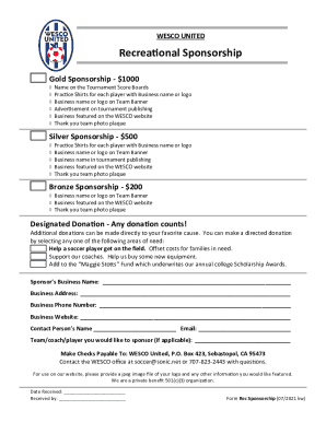 Fillable Online 2021 SPONSORSHIP COMMITMENT FORM PRESENTING Sponsor ...