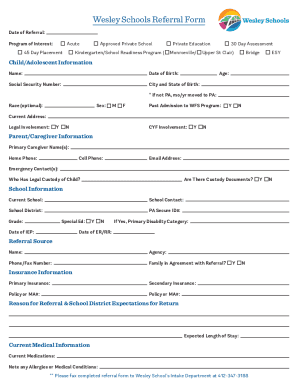 Fillable Online Wesley Schools Referral Form Fax Email Print - pdfFiller