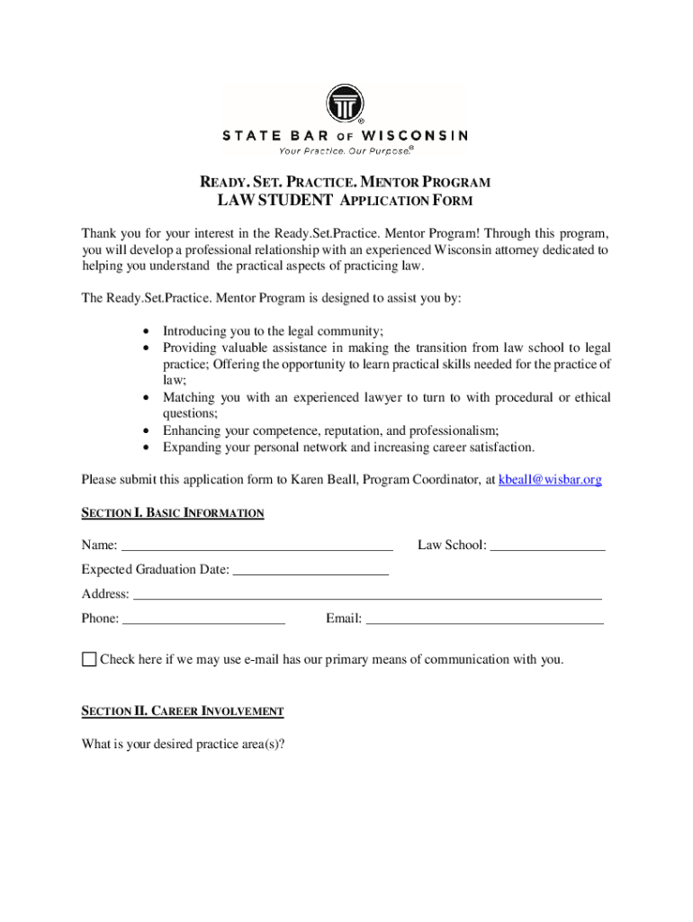Fillable Online READY. SET. PRACTICE. MENTOR PROGRAM MENTOR APPLICATION FORM Fax Email Print ...