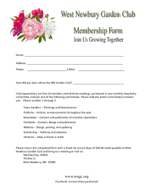 Fillable Online West Newbury Garden Club Membership Form Fax Email ...
