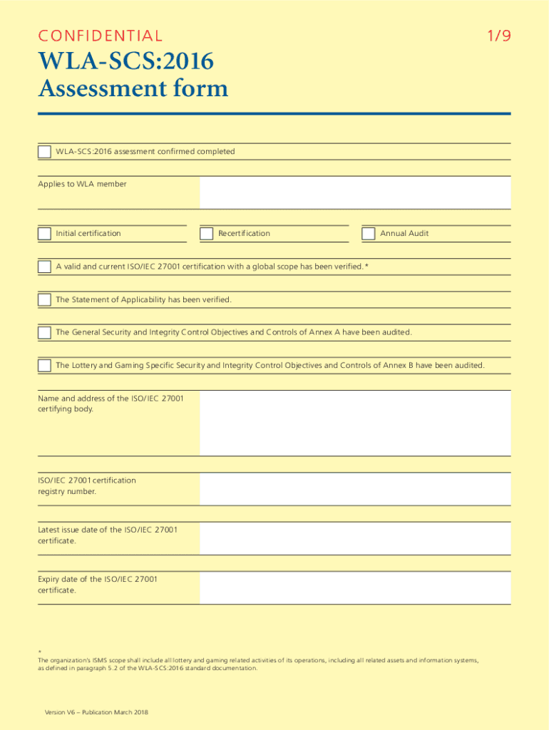 Fillable Online Get the free WLA-SCS2012 Assessment form - World ...