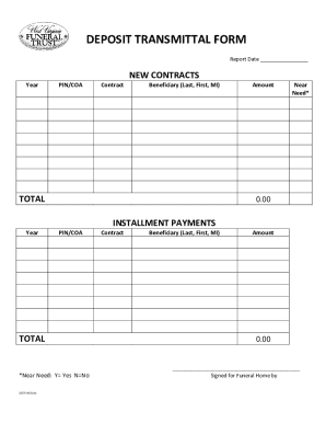 Fillable Online DEPOSIT TRANSMITTAL FORM - WVFDCOA Fax Email Print - pdfFiller