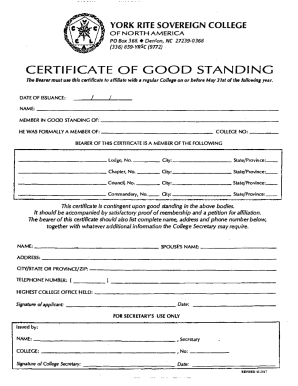 Fillable Online CERTIFICATE OF GOOD STANDING - yrscna.org Fax Email ...