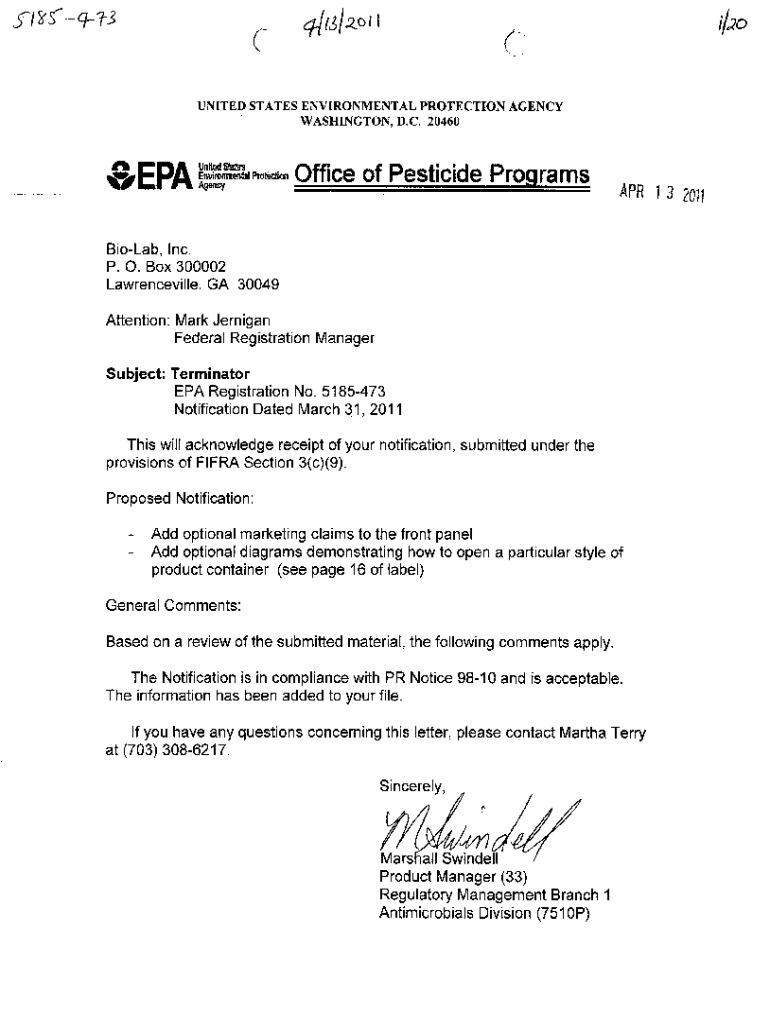 Fillable Online U.S. EPA, Pesticides, Label, TERMINATOR, 4/13/2011 ...