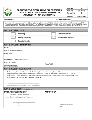 Fillable Online Page No. 1 of 1 REQUEST FOR REPRINTING OR CERTIFIED TRUE ... Fax Email Print ...