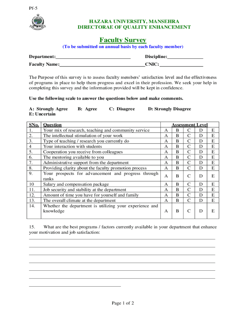 Fillable Online hu edu 5 Faculty Survey.pdf - Proforma 5 Faculty Survey ...
