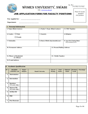 Fillable Online JOB APPLICATION FORM FOR FACULTY POSITIONS Fax Email ...
