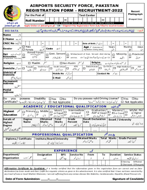 Fillable Online AIRPORTS SECURITY FORCE, PAKISTAN REGISTRATION FORM Fax ...