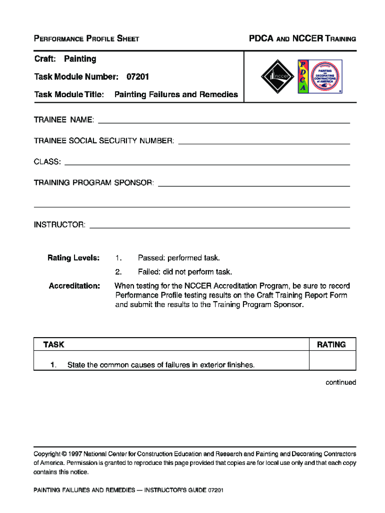 Fillable Online PERFORMANCE PROFILE SHEET PDCA AND NCCER TRAINING Fax ...