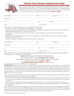 Fillable Online Rising Star Awards Nomination FormMcKendree University ...