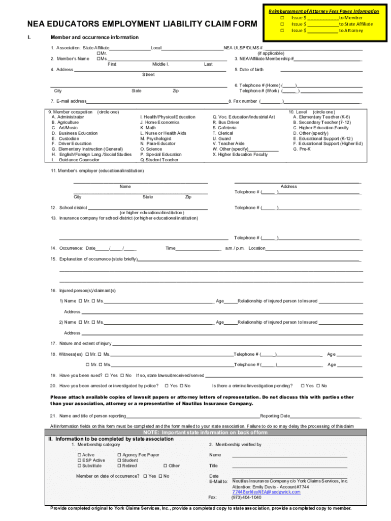 Fillable Online Reimbursement of Attorney Fees Payee Information Fax Email Print - pdfFiller