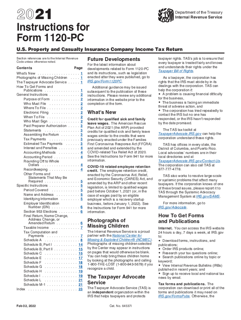 Fillable Online 2021 Instructions forForm 1120-PC. Instructions forForm ...
