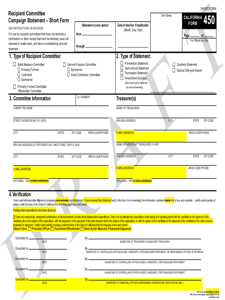 Fillable Online fppcada.fppc.ca.govForm 450 InstructionsRecipient ...