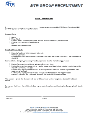 Fillable Online GDPR Consent Form - mtrgrouprecruitment.co.uk Fax Email ...