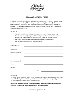 Fillable Online Product returns form Fax Email Print - pdfFiller