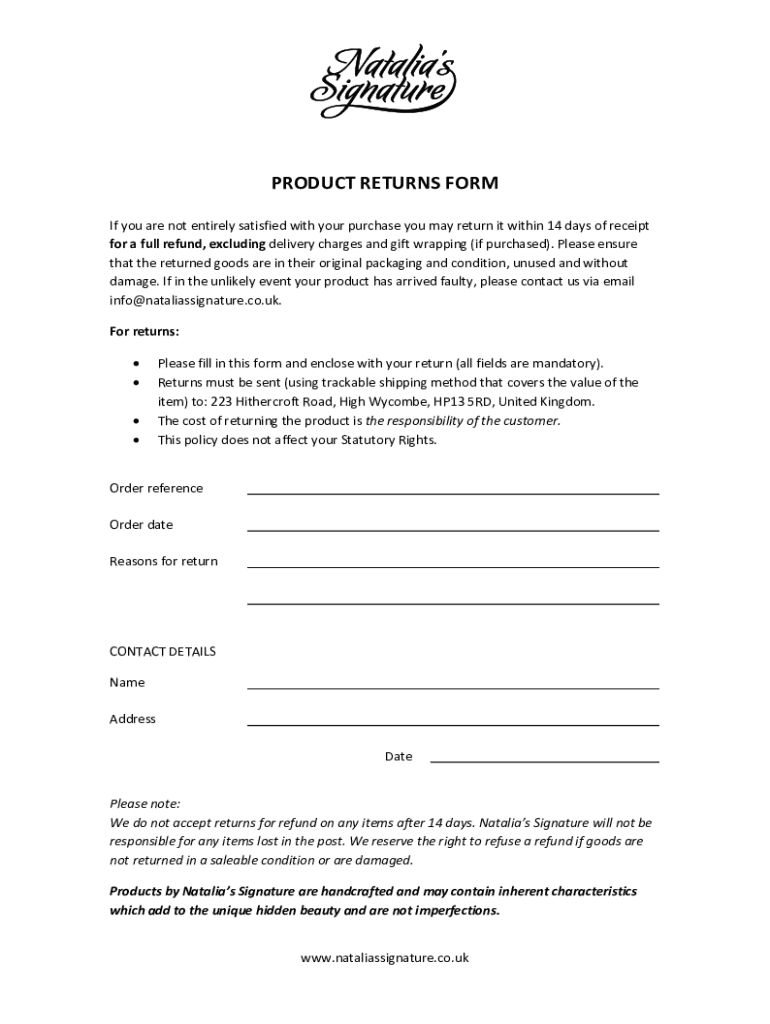 Fillable Online Product returns form Fax Email Print - pdfFiller