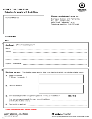 Fillable Online www.oldham.gov.ukdownloaddownloadsCOUNCIL TAX CLAIM FORM - Reduction for people ...