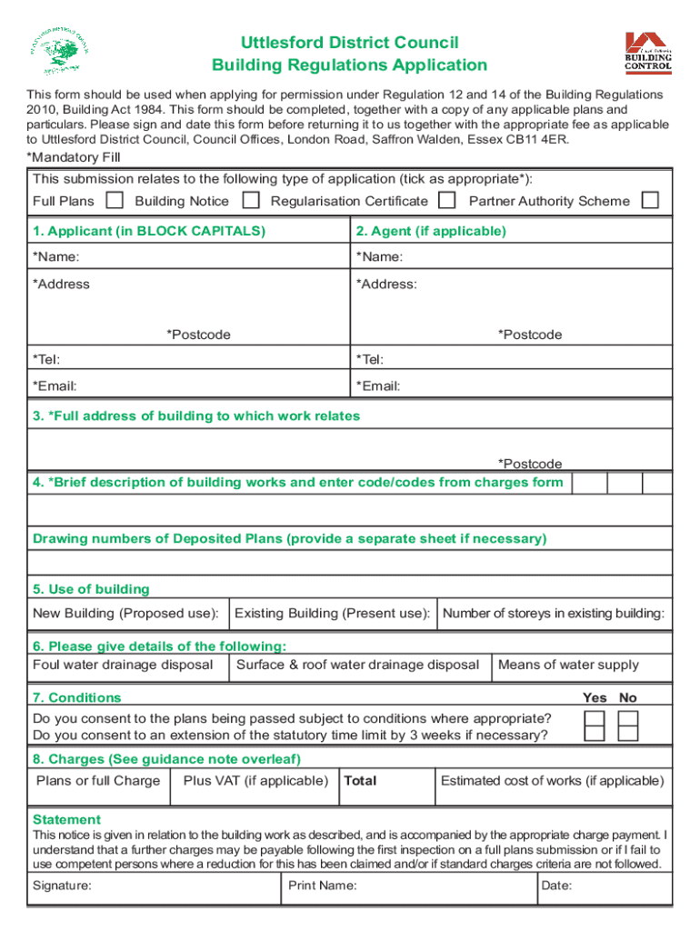 Fillable Online Planning and building control - Uttlesford District ...
