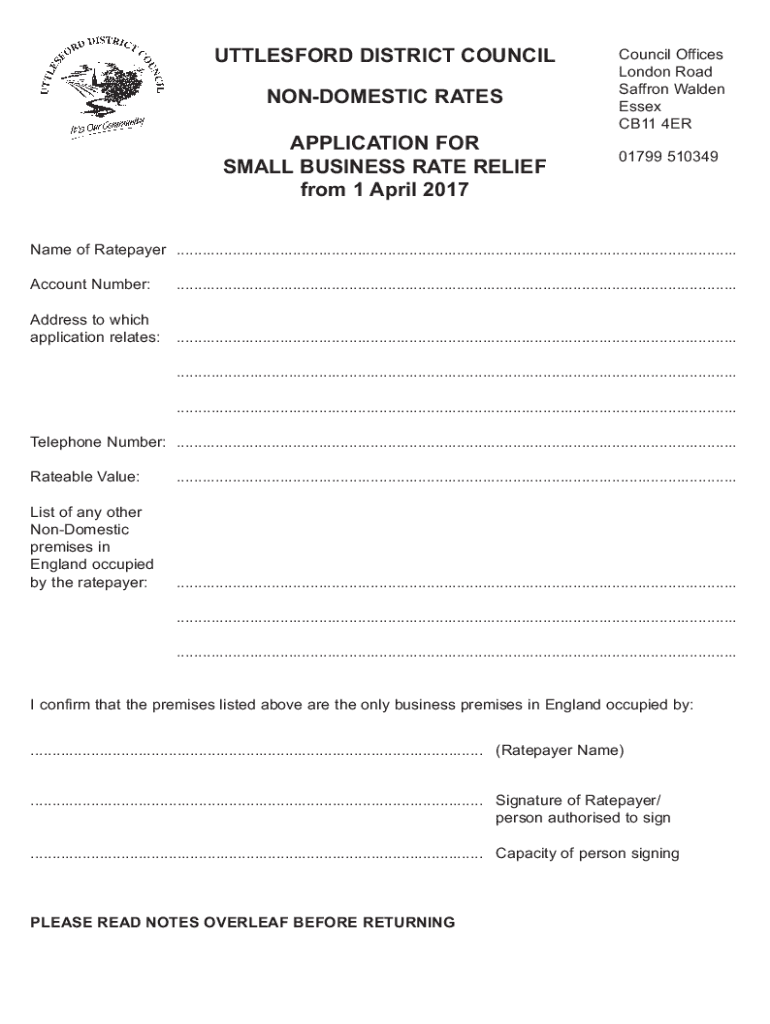 Fillable Online small business relief form2017 small business relief ...