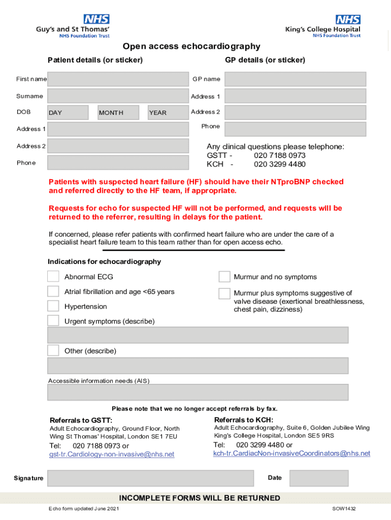 Fillable Online Open Access Echocardiography Referral Form KHP 27.05.21 ...