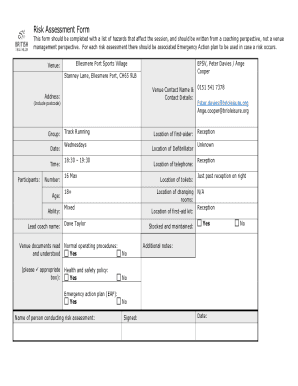 Fillable Online Risk Assessment Form - chestertri.org.uk Fax Email ...