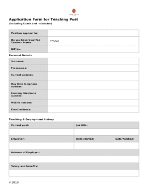 Application for Teaching Post Doc Template | pdfFiller