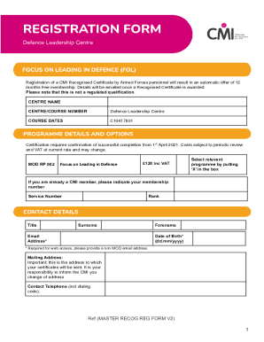 Fillable Online DEFAC FOL Recognised Registration Form new Fax Email ...