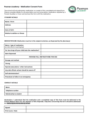 Fillable Online Paxman Academy - Medication Consent Form Fax Email ...