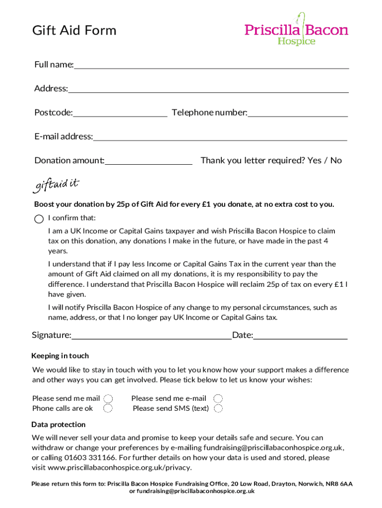 Fillable Online Gift Aid Form Fax Email Print - pdfFiller