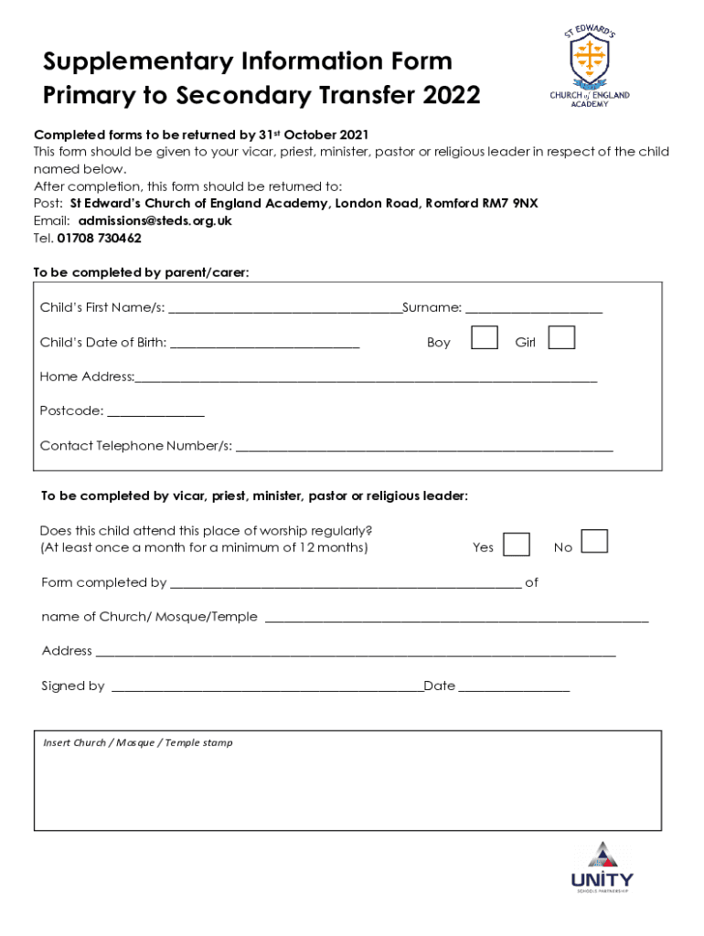 Fillable Online Supplementary Forms - St Thomas C.E. Primary Leigh Fax ...